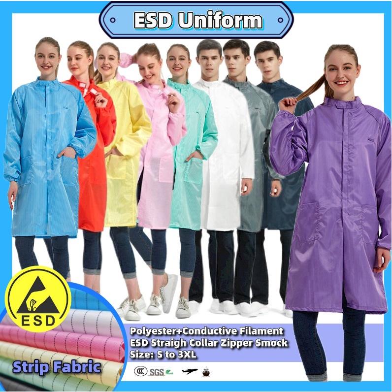 Anti-statik ESD 5mm Garis Jalur Kolar Lurus Smock, Kalis Habuk ...