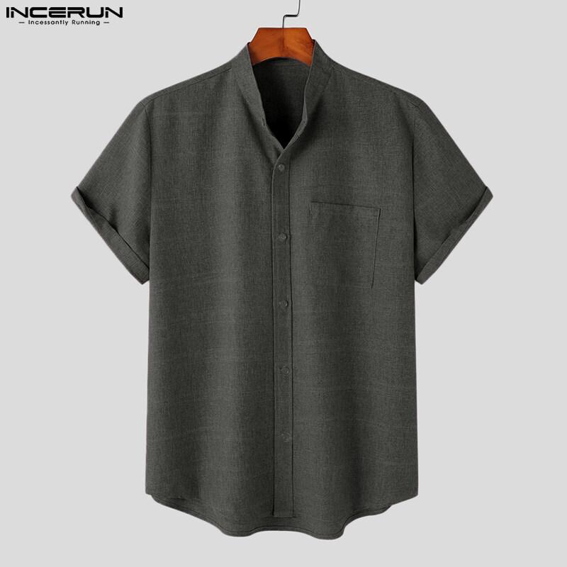 INCERUN Mens Party Fancy Western Solid Short Sleeve Polo Fashion ...