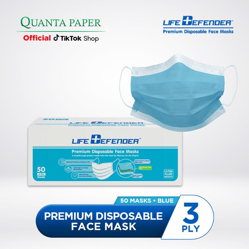 LIFE DEFENDER PREMIUM DISPOSABLE FACE MASKS 3 PLY (50PCS) - Lightweight ...