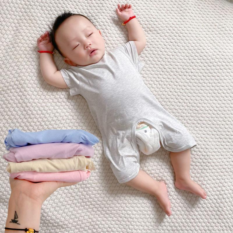 Summer baby jumpsuit newborn thin crawling suit Modal short-sleeved ...