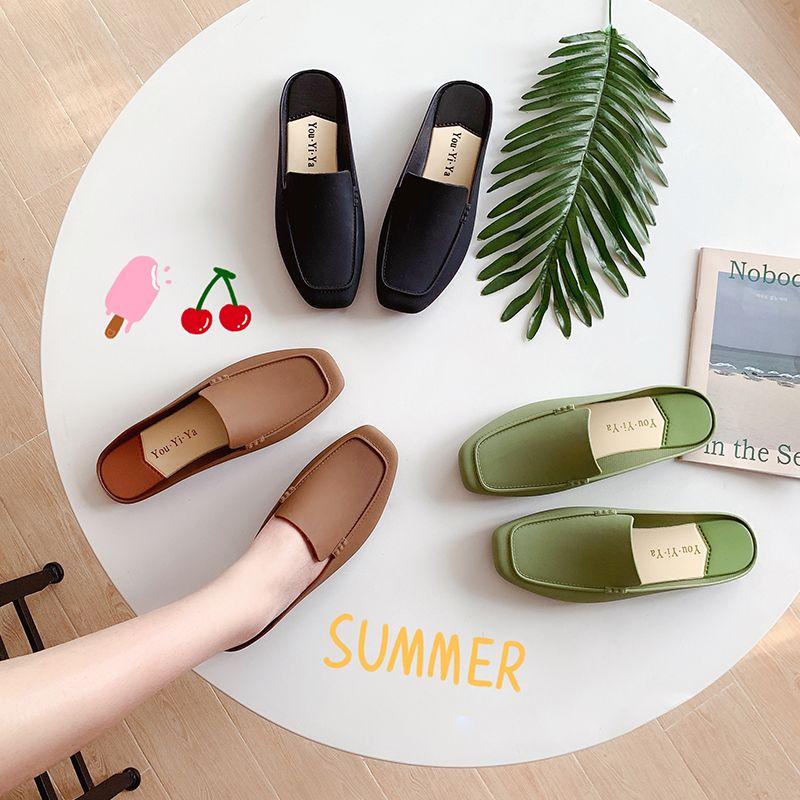 Spring and Autumn New Half-Covered Slippers for Women, Flat Casual ...