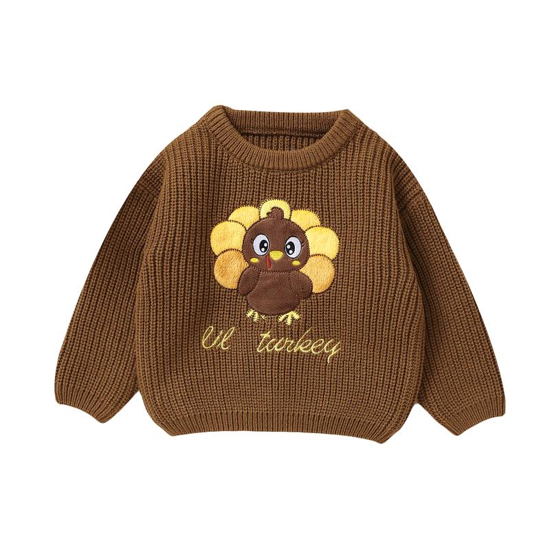 Baby Thanksgiving Sweaters Long Sleeve Round Neck Turkey Embroidery ...
