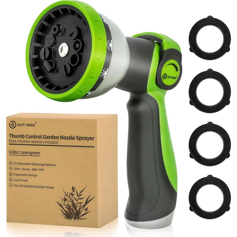 Garden Hose Nozzle Sprayer - 10 Spray Patterns, Thumb Control On Off ...