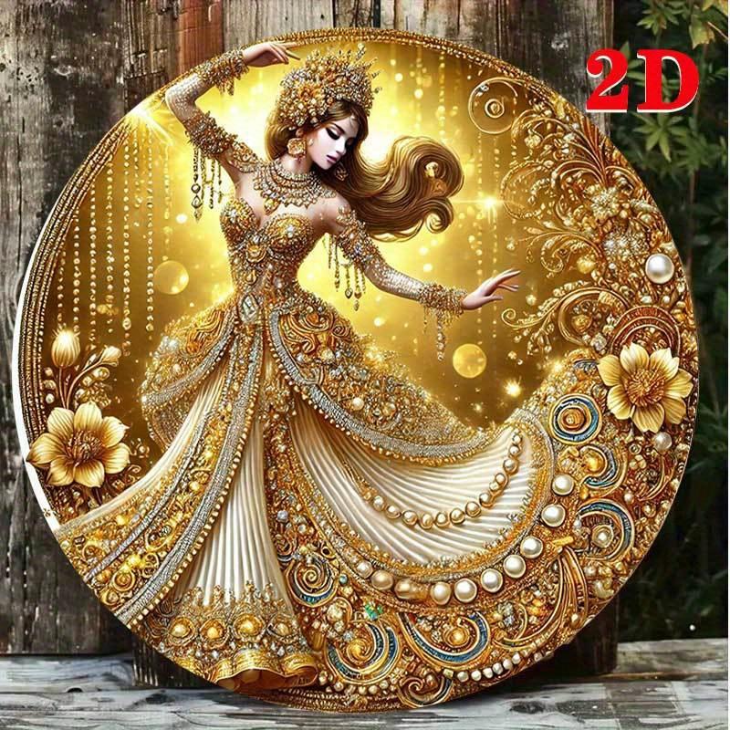 2D Flat, 1pc Golden Jewel Dancer Round Metal Wall Art - Luxurious ...