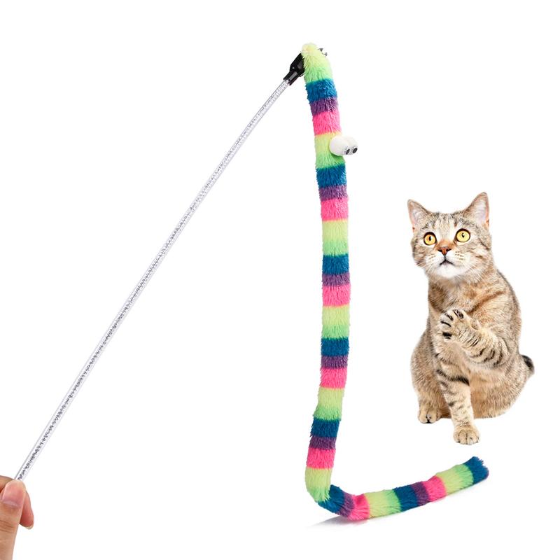Pet Cat Teaser Toys with Feather Bell EVA Rod Mouse Toy Cat Catcher ...