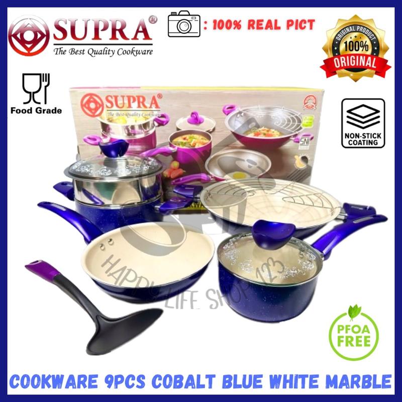 SUPRA Panci 9pcs Set Aluminium White Marble Cobalt Blue / Cookware Set ...