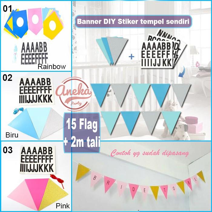bunting flag costum / banner DIY / banner costum huruf stiker tempel ...