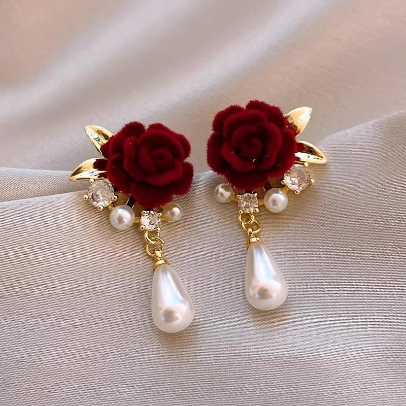 Anting-anting bunga merah untuk kanak-kanak perempuan, anting-anting ...