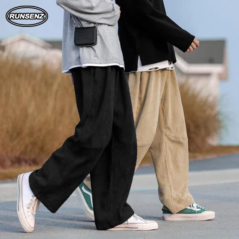 M-8XL Korean Corduroy Pants Men Simple Casual Loose Wide Leg Plus Size ...