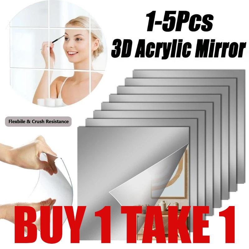 【Buy 1 take 1】 20/30cm Acrylic Mirror Tiles / Self Adhesive Cuttable ...