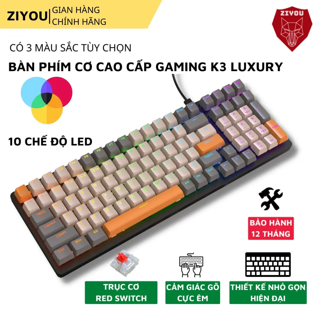 Bàn Phím CƠ Ziyou K3 Luxury Cao Cấp, Phím Gõ Êm Sử Dụng Trục Cơ Red ...
