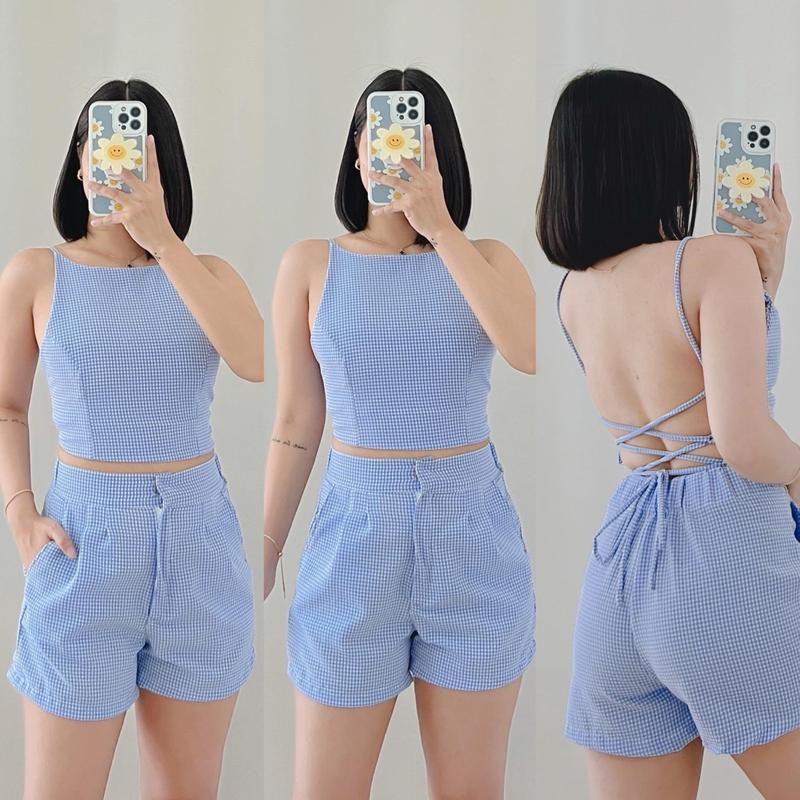 Criss-Cross Back Top and Shorts with Two sided pockets COORD - TikTok Shop Philippines