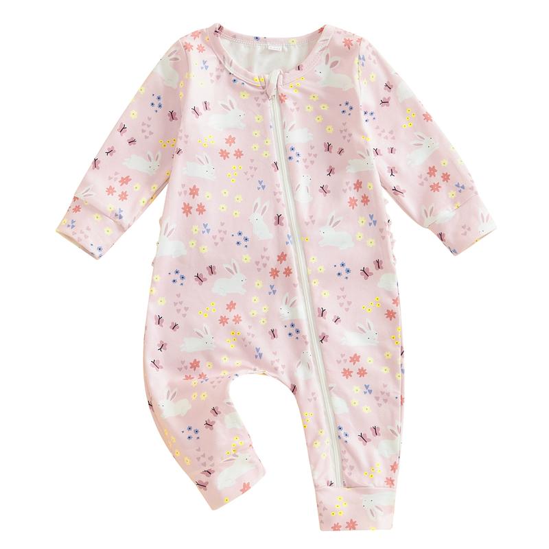 Baby Girl Easter Casual Jumpsuit Long Sleeve Oblique Zipper Bunny ...