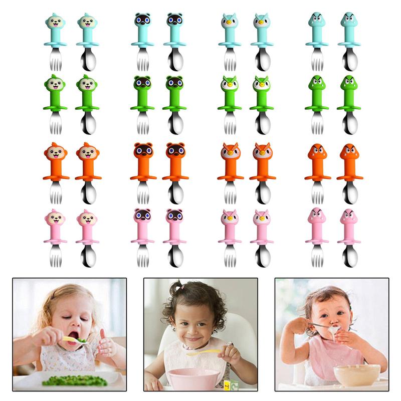 2Pcs/Set Detachable Baby Stainless Steel Spoon Fork Set Cartoon ...