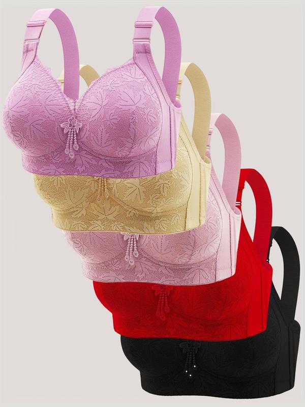 Women's Leaf Lace Bralette, Adjustable Strap Wireless Bra, Bra Pack ...