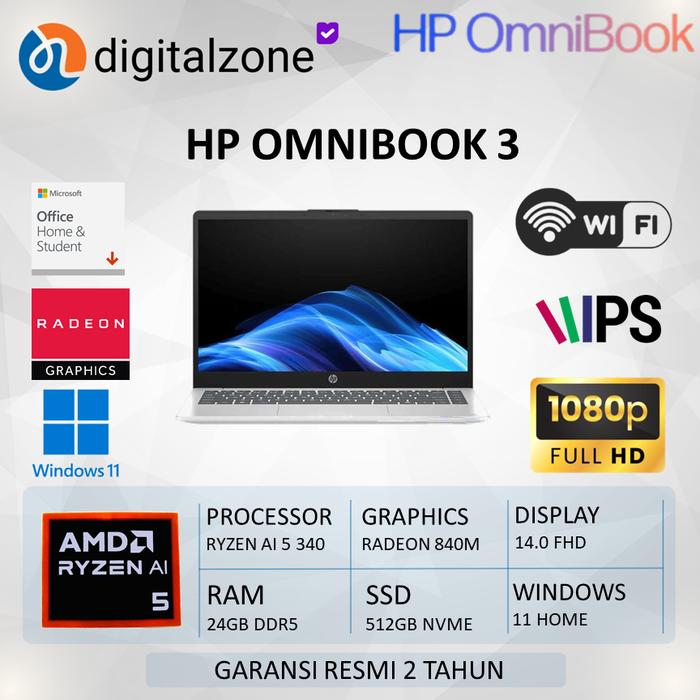 Promo HP OmniBook 3 Next Gen AI 14-HA0336AU RYZEN AI 5 340 RAM 24GB ...
