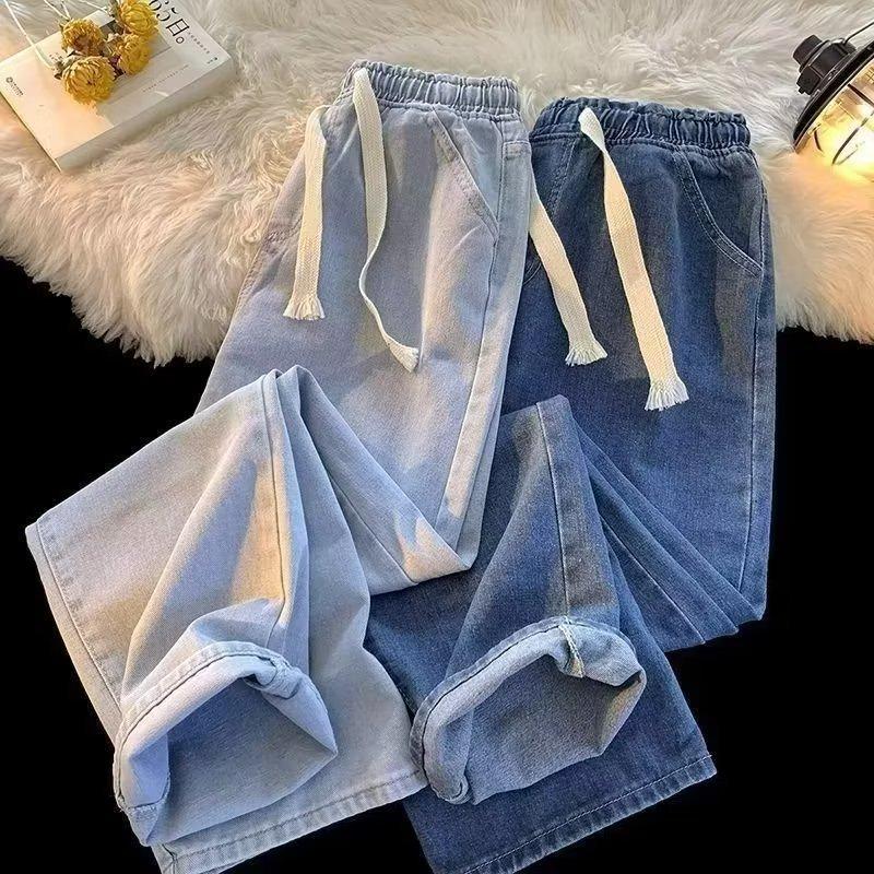 Seluar Jeans Kaki Lebar, untuk Lelaki, Bertali Biru, Musim Bunga ...