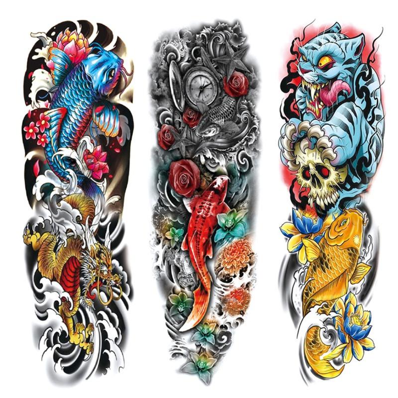 Colored Full-arm Koi Fish Happy Lucky Carp Koi Waterproof Temporary ...