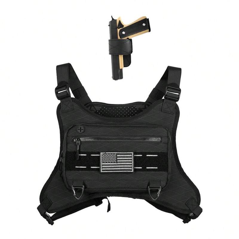 Men's Tactical Pistol Holster Chest Pack - 1000D Nylon Running Harness ...
