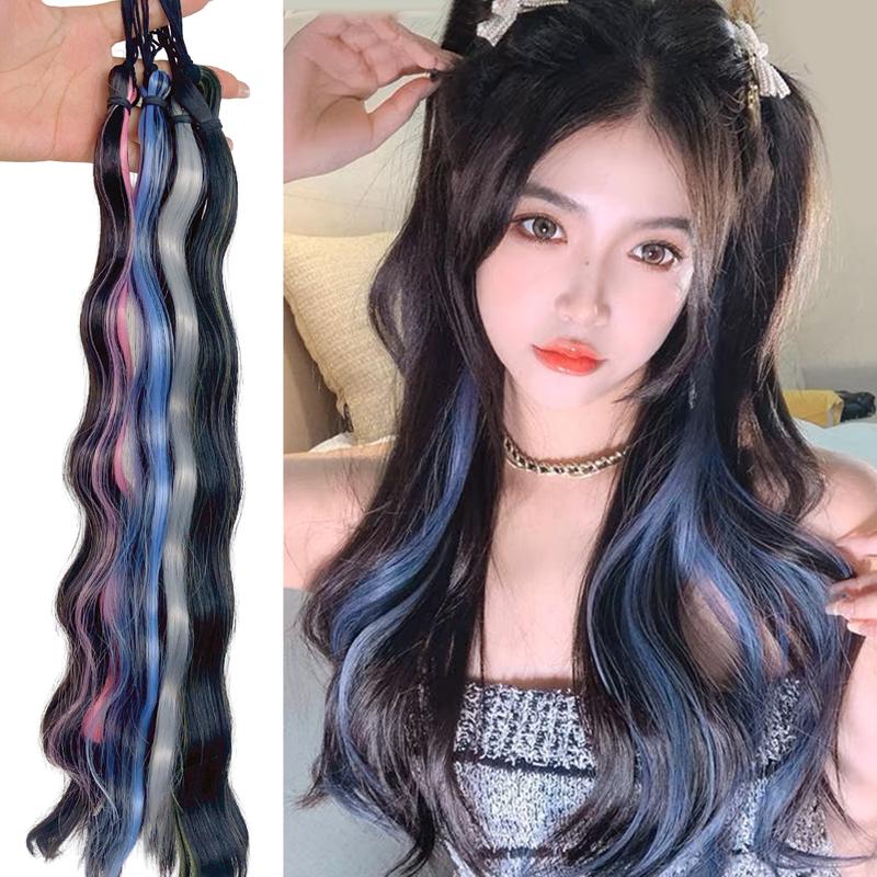 Wig Braid Female Ponytail Rubber Band Dyed Hair Fluffy Pink Tied ...