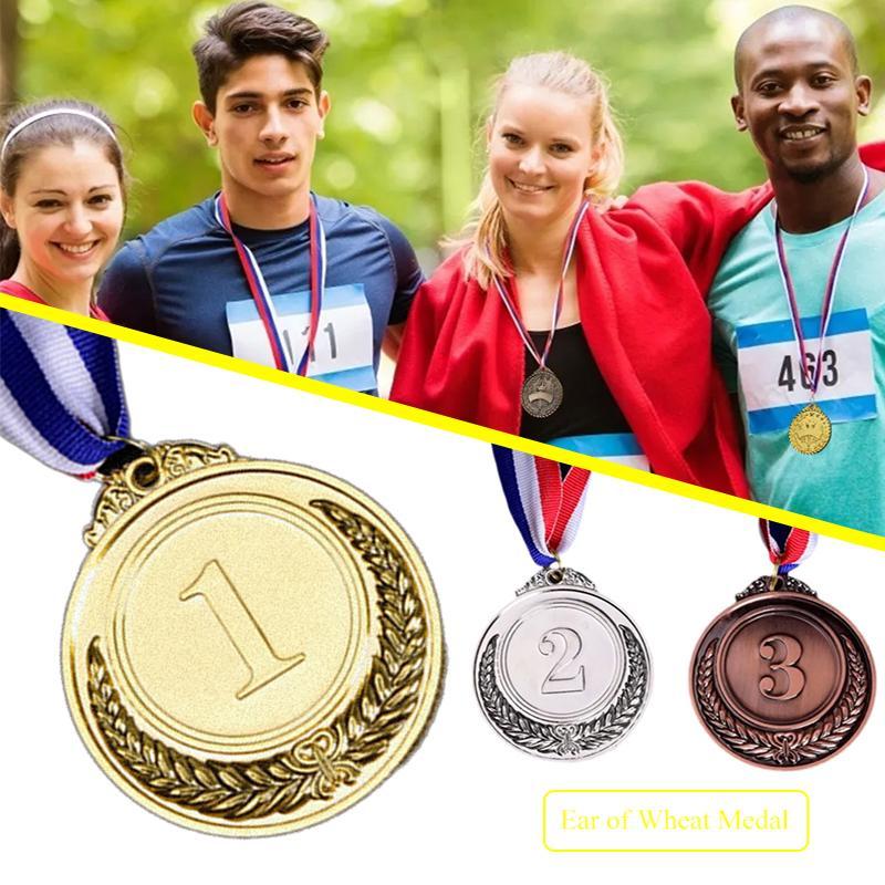 1PCS Metal Award Medals with Neck Ribbon Gold Silver Bronze Style ...