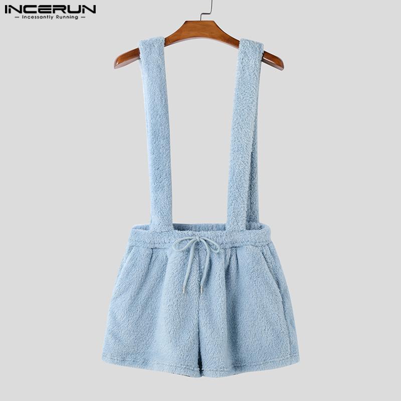 INCERUN Men's Fashion Plush Three-length Overalls Elastic Waist ...