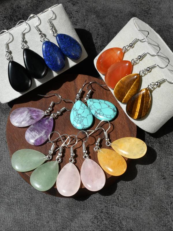 Vintage Colorful Teardrop Shaped Stone Decor Dangle Earrings, Boho ...