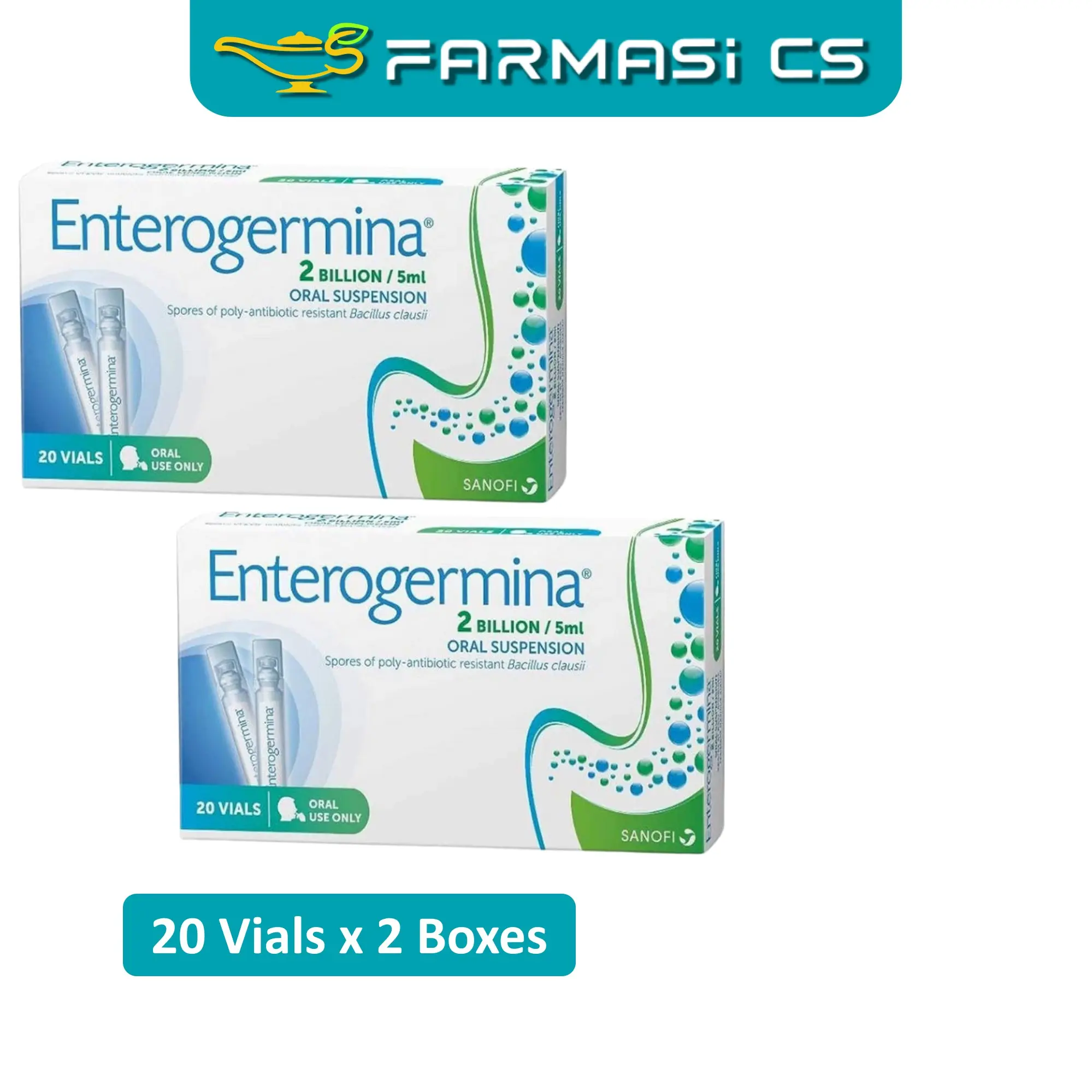 Enterogermina Oral Suspension 20 Vials x 2 Boxes (TWIN) EXP:09/2026 ...