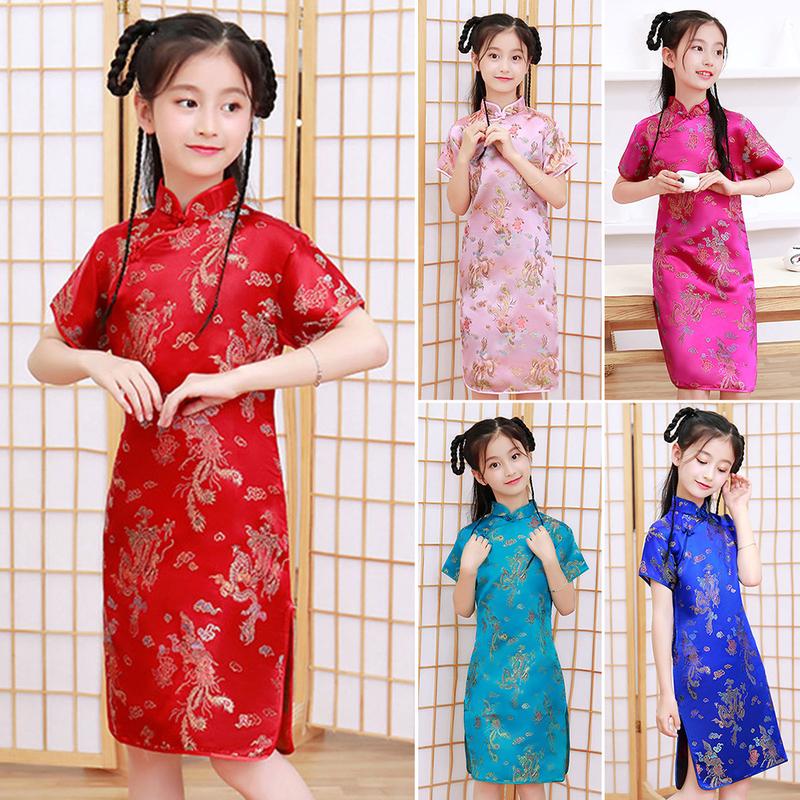 [KEN] Toddler Dress Exquisite Pattern Stand Collar Vivid Color - TikTok Shop Philippines