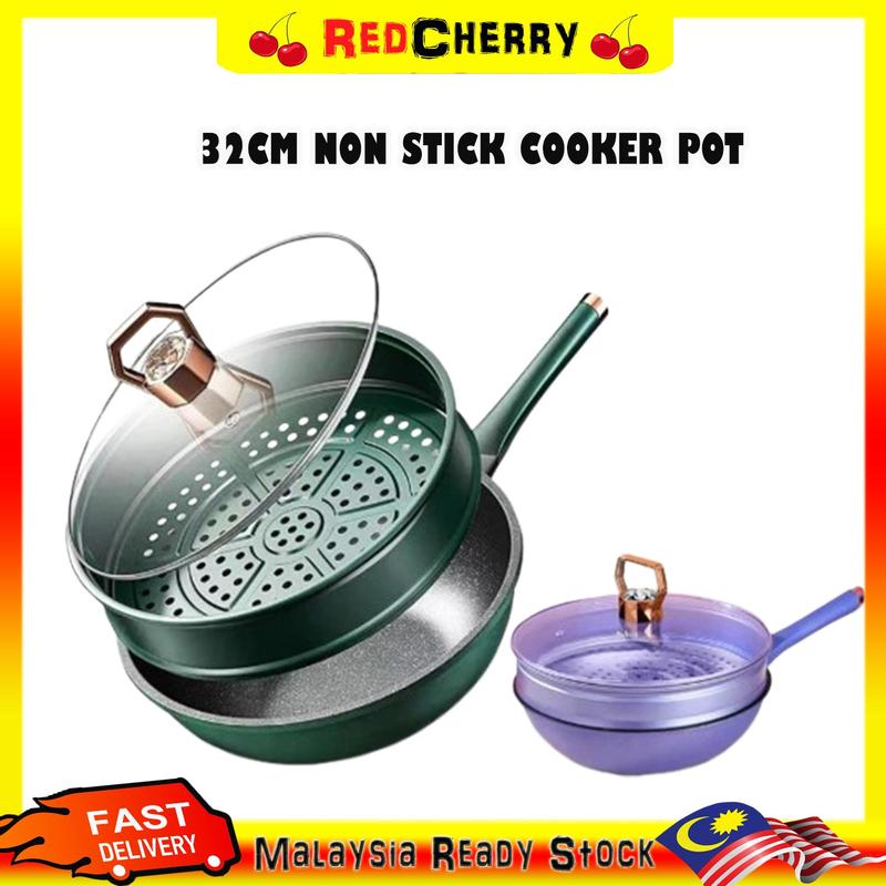 REDCHERRY 32cm Household Queenn Nonstick Pot Steamer, frying - TikTok ...