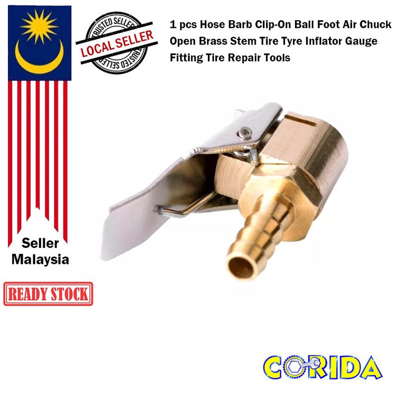 1 pcs Hose Barb Clip-On Ball Foot Air Chuck Open Brass Stem Tire ...