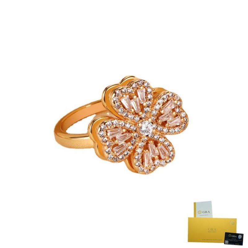[with Gra Certificate]18K Champagne Gold Rotatable Windmill Ring ...