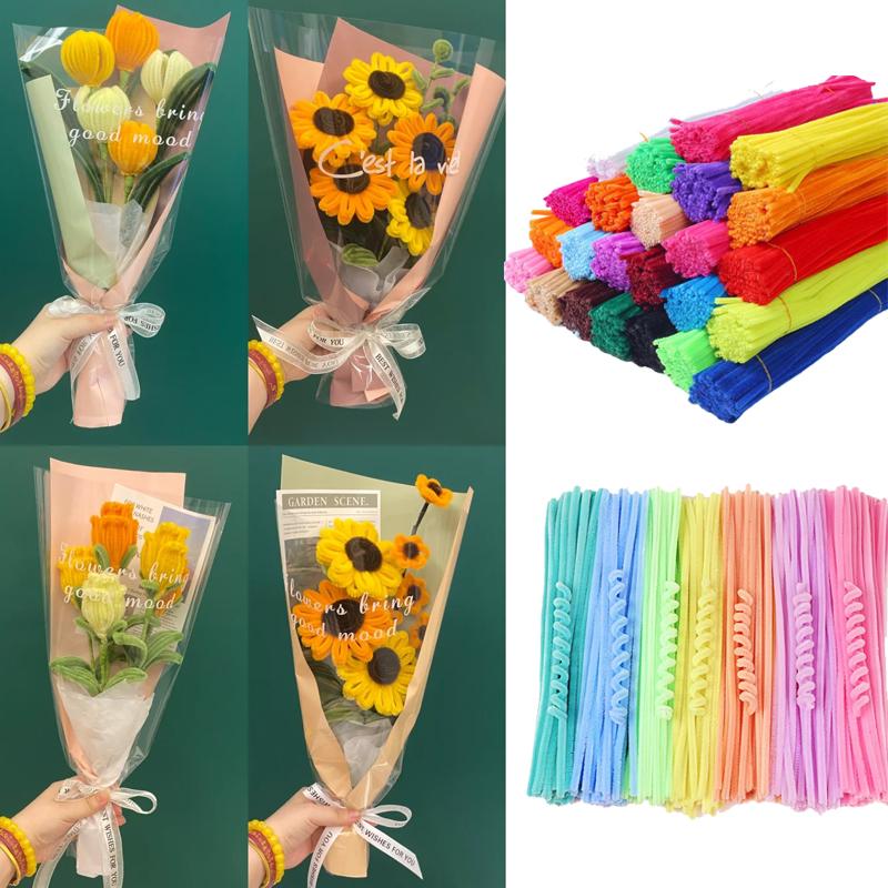 100Pcs Multicolour Fuzzy Wire Flower DIY Chenille Stem Pipe Crafts ...