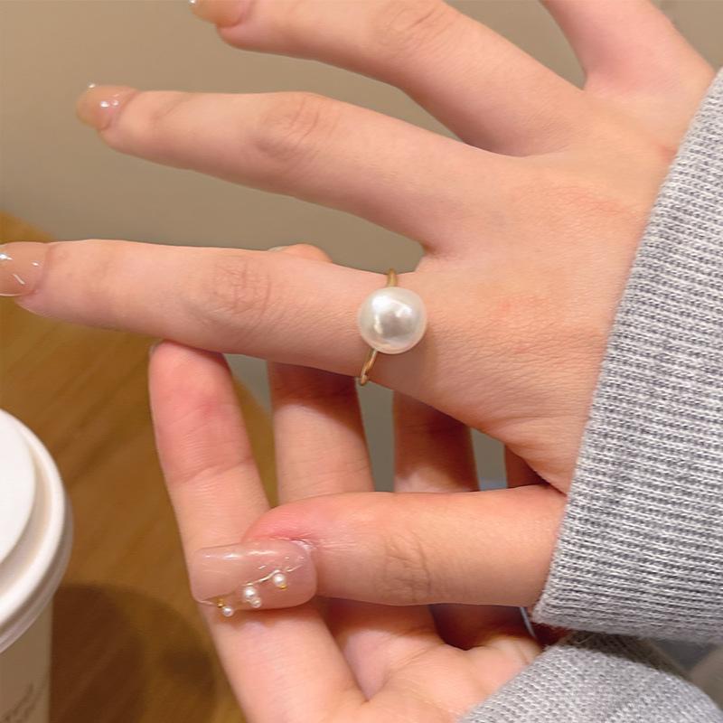 Light Luxury High Grade Pearl Open Ring For Women Adjustable Ring ...