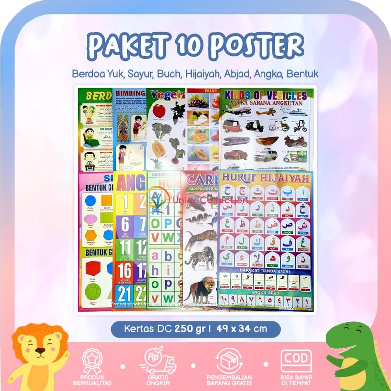 10 Poster Tempel Dinding Edukasi Anak Belajar Abjad ABC, Hewan, - Shop ...