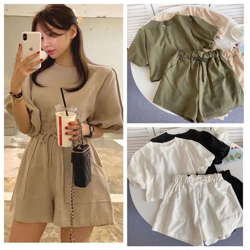 Korean Plain Terno Puff Sleeve Top + Garterized H.W Short #23048 ...