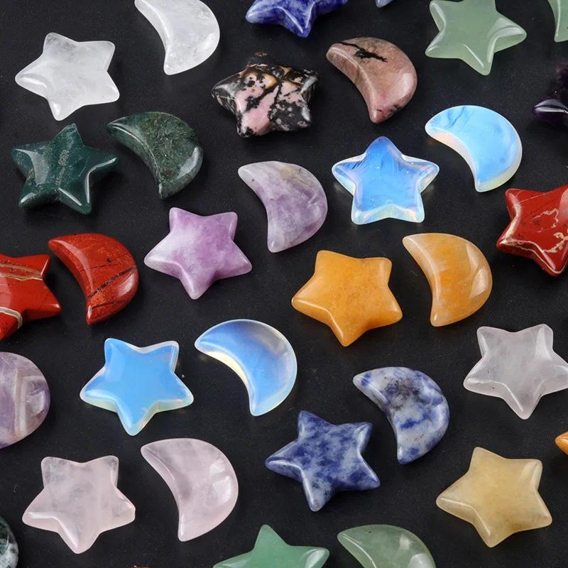 20mm Moon Star Shape Crystal Natural Stones Mini Sculpture Hand Carved ...