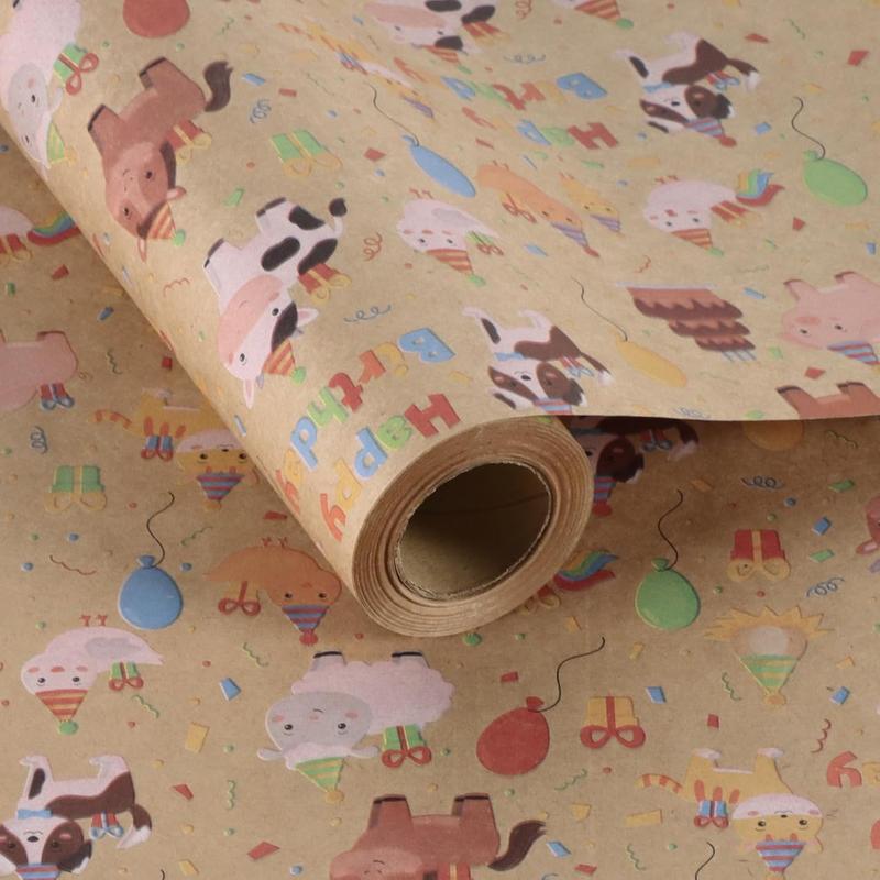 Farm Animals Kraft Birthday Wrapping Paper Jumbo Roll, Barn Animal Gift ...
