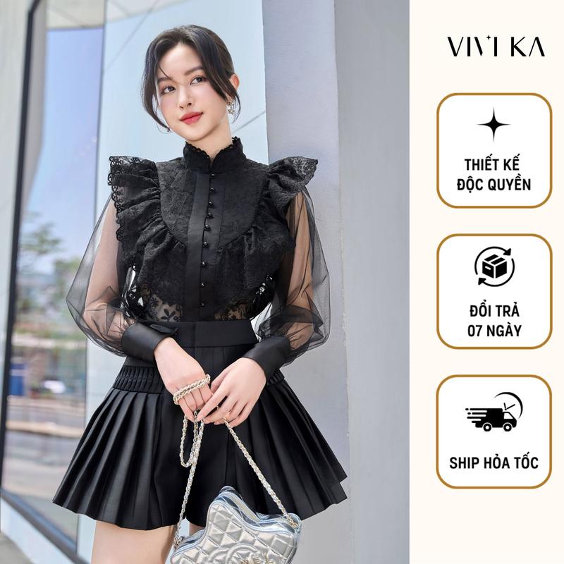 VIVI KA -Áo ren đen tay lưới dài phối bèo + quần váy smockin - TikTok ...