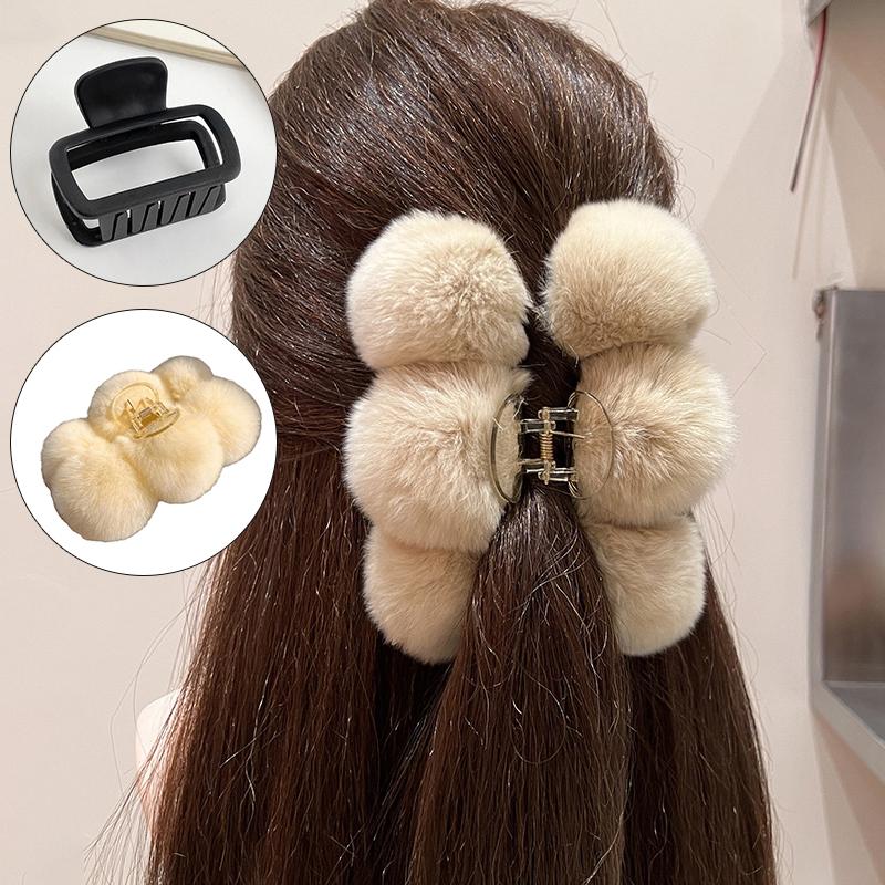 Winter Plush Large Hair Claw Women Elegant Hair Pins Fuzzy Hair ...