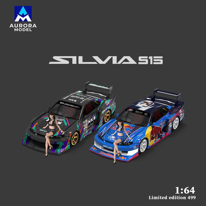 AURORA MODEL 1/64 Nissan SILVIA S15 Red Bull HKS LIVERY OPENABLE HOOD ...