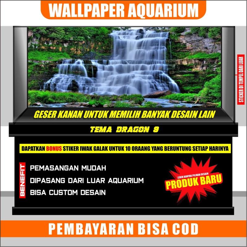 sticker aquarium background motif air terjun wallpaper aquarium - Shop ...