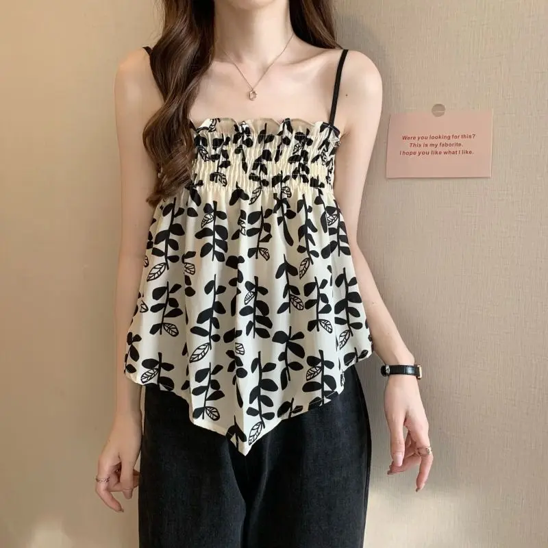 French Layered Camisole with Floral Design for Women, Asymmetrical ...