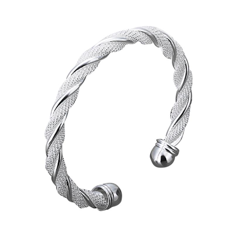 Gelang tangan berpintal bersalut perak untuk wanita, Mudah, fesyen ...