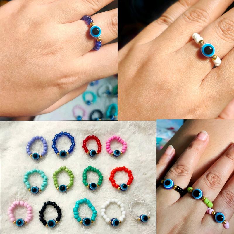 Evil Eye Beaded Stretchable Ring Unisex Handmade - TikTok Shop Philippines