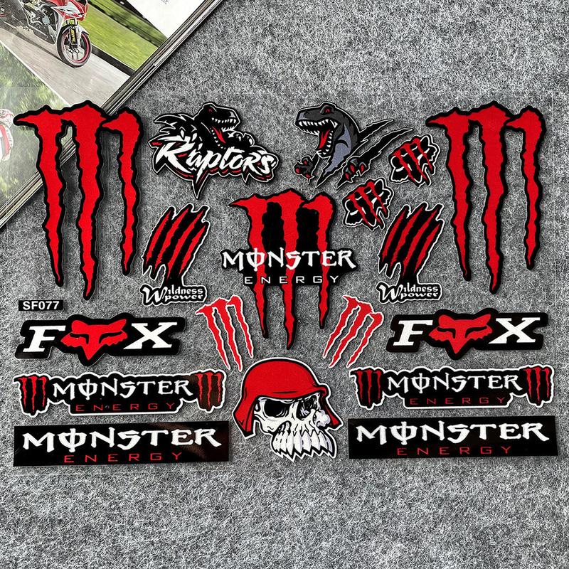 Reflective Red Monster Sticker Motorcycle Helmet Body Decal Motorcycle ...