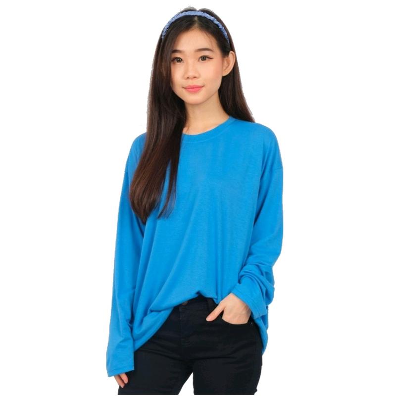 Kaos Polos Lengan Panjang Biru Turkis Leher O-Neck Round Nec - Shop ...