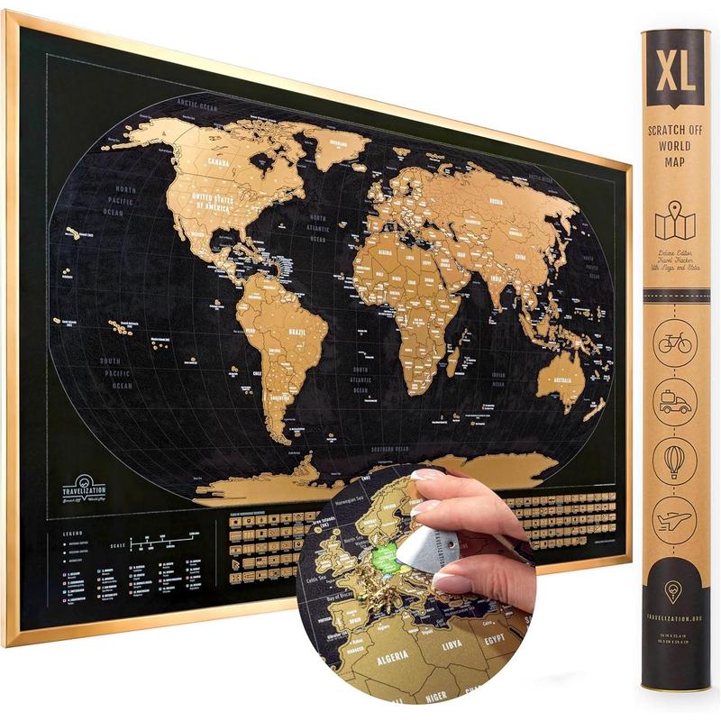 XL Scratch Off World Map With 196 Country Flags 36" X 24" Frameable ...
