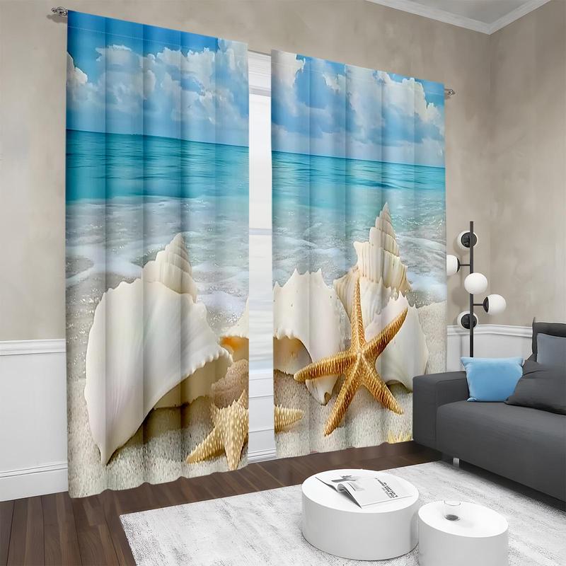 Set of 2 Beach Shell Curtains for Seaside Windows, Suitable for ...