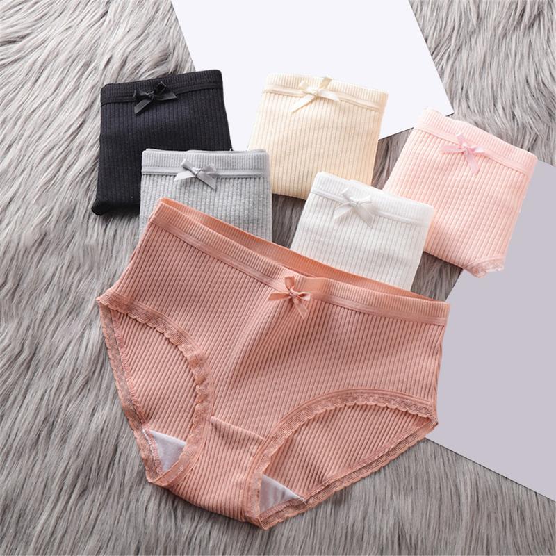 Women's Panties Lace Underwear Mid Waist Girl's Bow Cotton Briefs ...